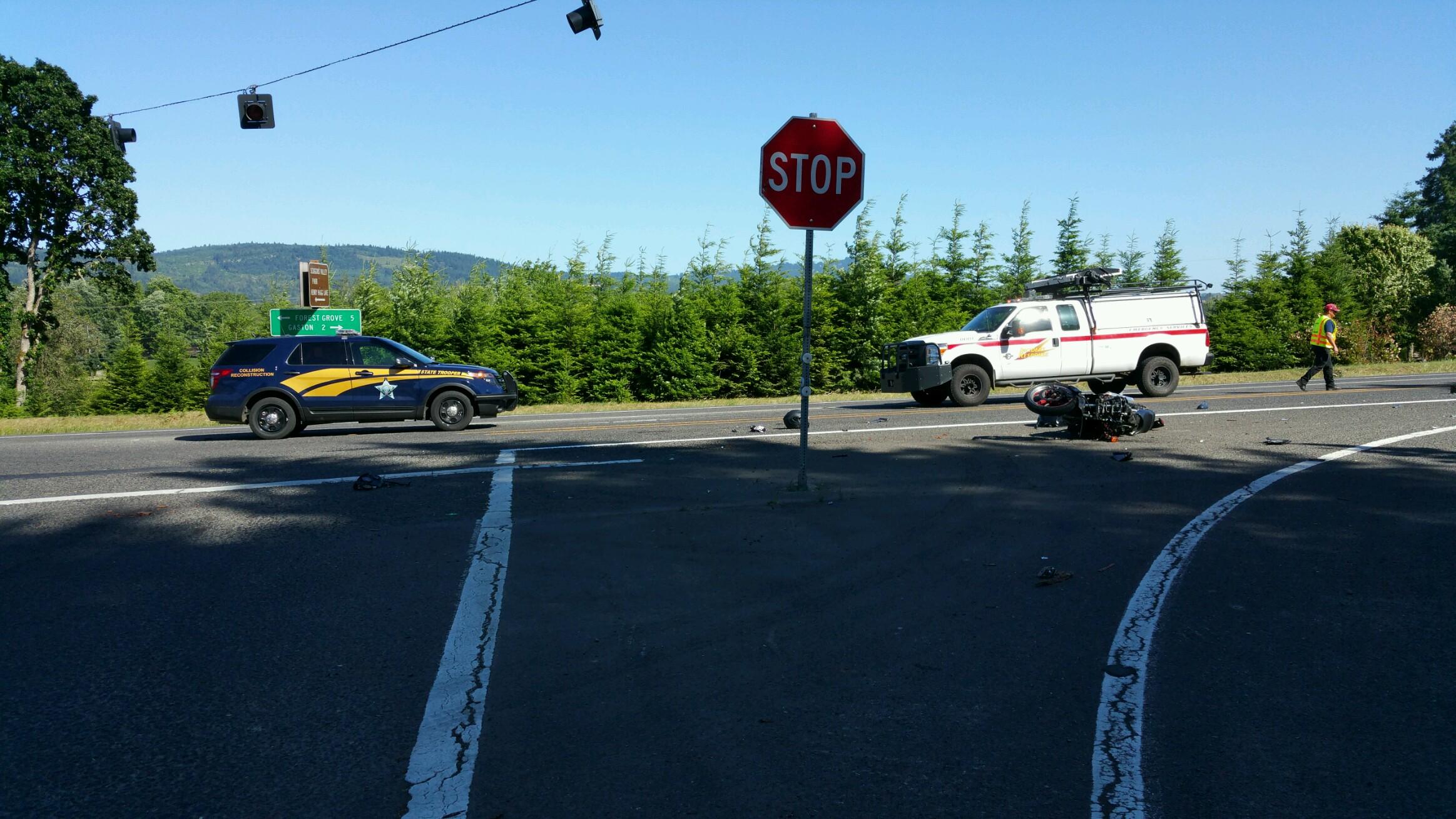 Police: Motorcyclist who lost foot in Hwy 47 crash ran stop sign | kgw.com