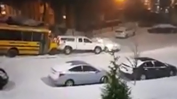 Watch: School bus slides down hill, slams into parked car (Warning ...