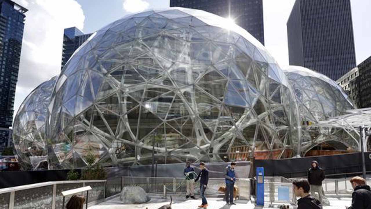 Amazon builds a tree-filled crystal jungle in downtown Seattle | kgw.com